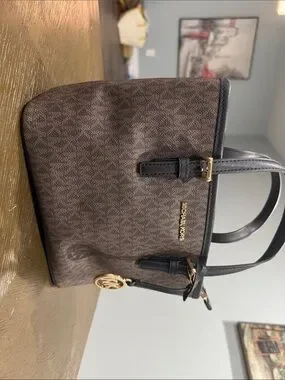 Michael Kors | Bags | Michael Kors Brown Logoprint Satchel With Black ...